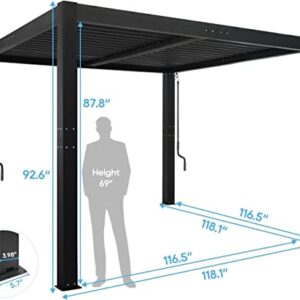 ONLYCTR Outdoor Louvered Pergola 10'×10', Aluminum Louvered Pergola, Aluminum Outdoor Deck Gazebo with Adjustable Roof, for Garden, Patio, Backyard, lawns, Beach (10' × 10', Black)