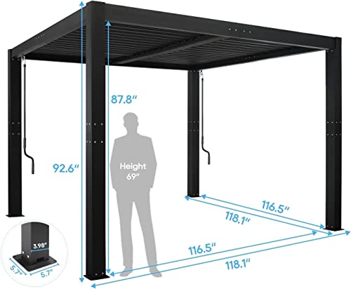 ONLYCTR Outdoor Louvered Pergola 10'×10', Aluminum Louvered Pergola, Aluminum Outdoor Deck Gazebo with Adjustable Roof, for Garden, Patio, Backyard, lawns, Beach (10' × 10', Black)