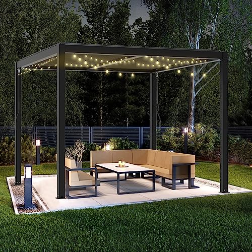 ONLYCTR Outdoor Louvered Pergola 10'×10', Aluminum Louvered Pergola, Aluminum Outdoor Deck Gazebo with Adjustable Roof, for Garden, Patio, Backyard, lawns, Beach (10' × 10', Black)