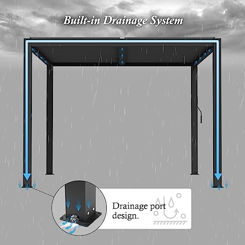 ONLYCTR Outdoor Louvered Pergola 10'×10', Aluminum Louvered Pergola, Aluminum Outdoor Deck Gazebo with Adjustable Roof, for Garden, Patio, Backyard, lawns, Beach (10' × 10', Black)