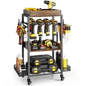 power tool organizer garage storage organization shelving tool holder drill rack shelf rolling tool cart open tool chest cabinet box organizer with wheels workshop garage gift ideas for men dad