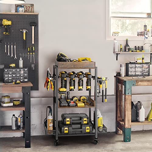 Power Tool Organizer Garage Storage Organization Shelving Tool Holder Drill Rack Shelf Rolling Tool Cart Open Tool Chest Cabinet Box Organizer with Wheels Workshop Garage Gift Ideas for Men Dad