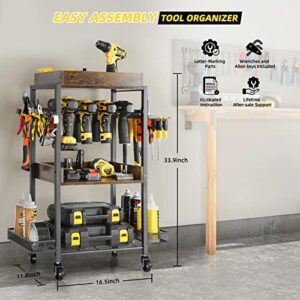 Power Tool Organizer Garage Storage Organization Shelving Tool Holder Drill Rack Shelf Rolling Tool Cart Open Tool Chest Cabinet Box Organizer with Wheels Workshop Garage Gift Ideas for Men Dad