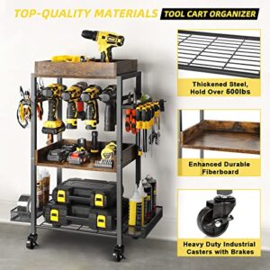 Power Tool Organizer Garage Storage Organization Shelving Tool Holder Drill Rack Shelf Rolling Tool Cart Open Tool Chest Cabinet Box Organizer with Wheels Workshop Garage Gift Ideas for Men Dad