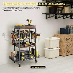 Power Tool Organizer Garage Storage Organization Shelving Tool Holder Drill Rack Shelf Rolling Tool Cart Open Tool Chest Cabinet Box Organizer with Wheels Workshop Garage Gift Ideas for Men Dad