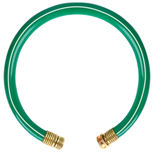 Worth Garden Short Hose 3/4 in. x 2 ft. No leak, Durable and Lightweight Green PVC Garden Water Hose with Solid Aluminum Hose Fittings, Male to Female Fittings, 8 YEARS WARRANTY