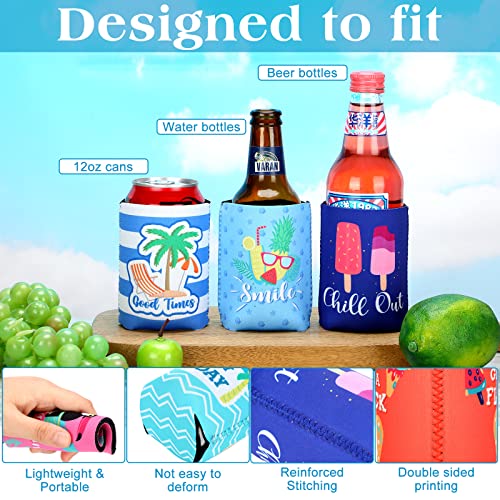 16 Pcs Beer Can Sleeves Neoprene Can Cooler Sleeves Funny Can Cover Insulated Beach Themed Beer Sleeve for Beverages Soda Bottles Summer Party Favors