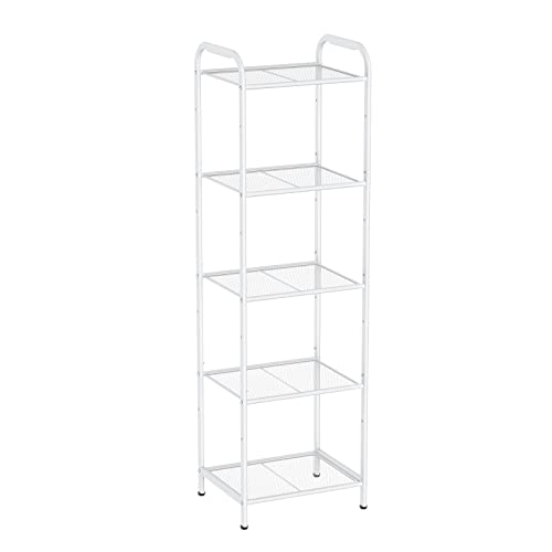 MAX Houser Storage Rack with Shelf,Industrial Style Extendable Plant Stand, Standing Shelf Units for Kitchen, Bathroom, Office,Living Room, Balcony, Kitchen (White, 5 Tier)