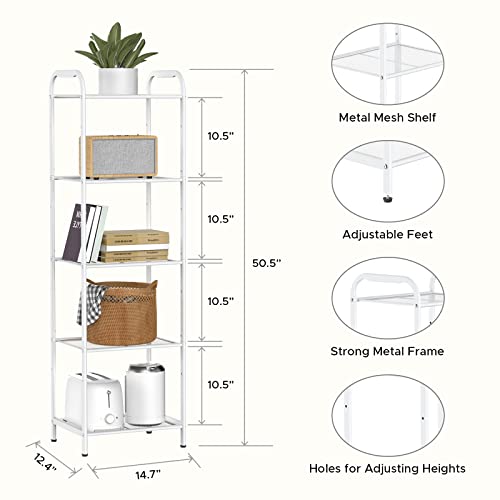 MAX Houser Storage Rack with Shelf,Industrial Style Extendable Plant Stand, Standing Shelf Units for Kitchen, Bathroom, Office,Living Room, Balcony, Kitchen (White, 5 Tier)