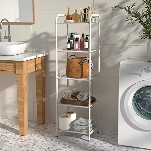 MAX Houser Storage Rack with Shelf,Industrial Style Extendable Plant Stand, Standing Shelf Units for Kitchen, Bathroom, Office,Living Room, Balcony, Kitchen (White, 5 Tier)