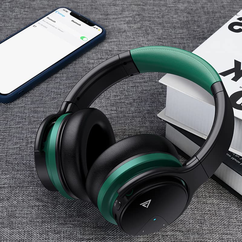 E7 BasicB Active Noise Cancelling Bluetooth Wireless Over Ear Headphones with Mircophone, 30H Playtime,Deep Bass, Comfortable Protein Earpads, for Travel, Home, Office (Green)