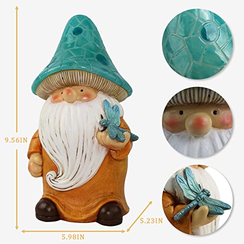 EPTUEGA Garden Gnome Statue - 9.56'' Resin Gnome Figurine，Blue Mushroom Head with Solar LED Lights, Outdoor Decorations Art Sculpture for Patio Yard Lawn Garden Decor Lawn Ornaments Gnomes Gifts