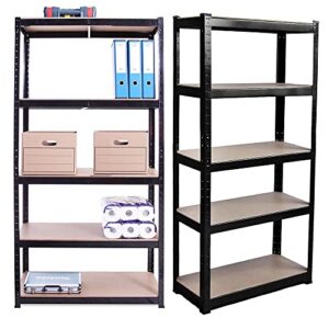 autofu shelves for storage, 5 tier metal shelf organizer, boltless shelving unit 70x35x16inch(h*w*d) for office home garage shed kitchen pantry warehouse shop - black