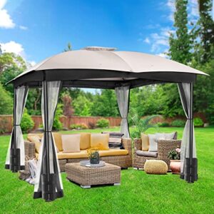 Gazebo for Patio, FAB BASED 10x12 Gazebo, Double Vent Canopy Gazebo, Outdoor Gazebo with Privacy Netting, Easy Setup Patio Pavilion with Steel Frame Strong Legs for Lawn, Backyard, Deck (Ash Grey)