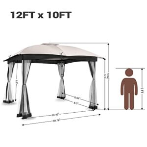 Gazebo for Patio, FAB BASED 10x12 Gazebo, Double Vent Canopy Gazebo, Outdoor Gazebo with Privacy Netting, Easy Setup Patio Pavilion with Steel Frame Strong Legs for Lawn, Backyard, Deck (Ash Grey)