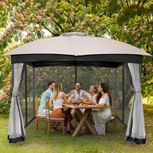 Gazebo for Patio, FAB BASED 10x12 Gazebo, Double Vent Canopy Gazebo, Outdoor Gazebo with Privacy Netting, Easy Setup Patio Pavilion with Steel Frame Strong Legs for Lawn, Backyard, Deck (Ash Grey)