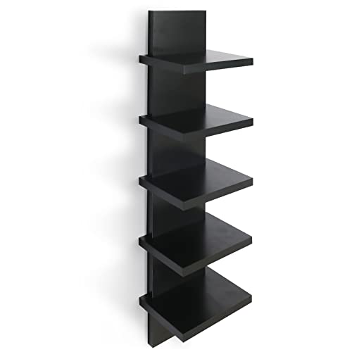 5 Tier Wall Shelves Black, Vertical Column Shelf Floating Storage Home Decor Organizer Tall Tower Design Utility Shelving Bedroom Living Room