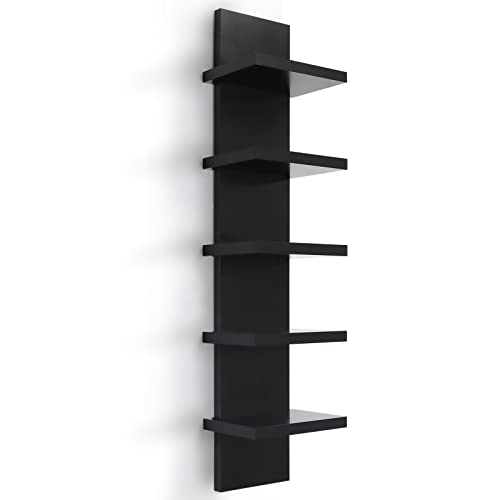 5 Tier Wall Shelves Black, Vertical Column Shelf Floating Storage Home Decor Organizer Tall Tower Design Utility Shelving Bedroom Living Room