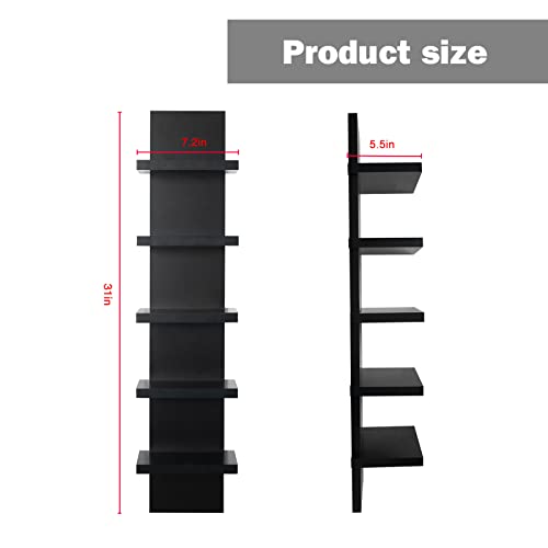 5 Tier Wall Shelves Black, Vertical Column Shelf Floating Storage Home Decor Organizer Tall Tower Design Utility Shelving Bedroom Living Room