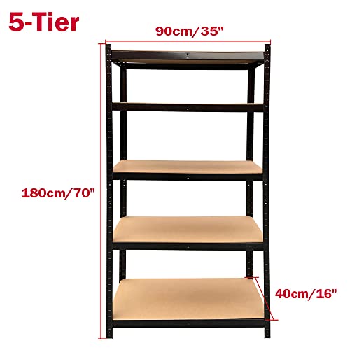 AUTOFU Garage Shelving Heavy Duty, 5 Tier Adjustable Storage Shelves, Boltless Metal Shelves for Shed Kitchen Workshop, Utility Shelf Storage Rack, Black 70" H x 35" W x 16" D