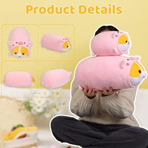 AIXINI Cute Pig Corgi Plush Pillow 8” Piggy Shiba Inu Stuffed Animal, Soft Kawaii Corgi with Pig Outfit Costume, Hugging Plush Squishy Pillow Toy Gifts for Kids