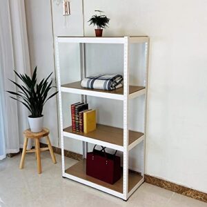 Storage Rack Shelving Unit Storage Shelf Steel Garage Utility Rack 4-Shelf Adjustable Shelves Heavy Duty Display Stand for Books, Kitchenware, Tools Bolt-Free Assembly 31.49"x 14.47"x 59" (White)