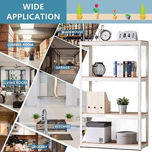 Storage Rack Shelving Unit Storage Shelf Steel Garage Utility Rack 4-Shelf Adjustable Shelves Heavy Duty Display Stand for Books, Kitchenware, Tools Bolt-Free Assembly 31.49"x 14.47"x 59" (White)