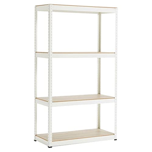 Storage Rack Shelving Unit Storage Shelf Steel Garage Utility Rack 4-Shelf Adjustable Shelves Heavy Duty Display Stand for Books, Kitchenware, Tools Bolt-Free Assembly 31.49"x 14.47"x 59" (White)