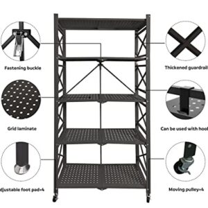 4-Shelf Foldable Storage Shelves with Wheels, Metal Shelves Heavy Duty Large Capacity Storage Shelving Unit, No Assembly, for Garage Kitchen, Warehouse, Closet, Basement and Pantry (White, 4 Tier)