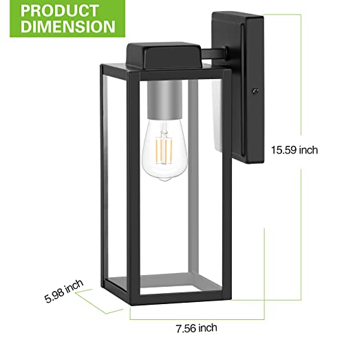 Large Size Outdoor Wall Lantern 16 Inch, Waterproof Exterior Wall Sconce Light Fixture, Anti-Rust Wall Mount Light with Clear Glass Shade, Matte Black Wall Lamp with E26 Socket for Porch, Front Door