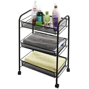 karl home 3 tier storage cart, rolling shelving unit with hooks, trolley craft cart, for kitchen bathroom office living room, black(17.32" l x 10.24" w x 24.41" h)