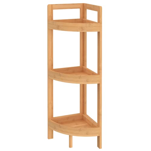 ClosetMaid Corner Shelf, 3 Tiers with Display Shelves, Floor Standing Bookshelf, Small Space Shelving Unit, Plant Stand, Bamboo Wood