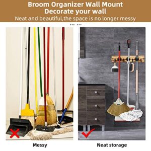 Mop and Broom Holder Wall Mount,3 Racks 4 Hooks Solid Wood Broom Organizer, Heavy Duty Broom Hanger for Home, Kitchen, Garage,Laundry,Closet, Garden Tools Storage - Wall Holder For Broom,Mop Handle