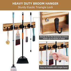 Mop and Broom Holder Wall Mount,3 Racks 4 Hooks Solid Wood Broom Organizer, Heavy Duty Broom Hanger for Home, Kitchen, Garage,Laundry,Closet, Garden Tools Storage - Wall Holder For Broom,Mop Handle