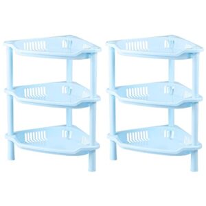 stobaza 2pcs 3 home household stand organizer shelves for plastic rack corner storage bathroom desk basket shelf kitchenblue layer small