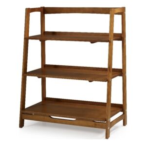 mid century solid wood open shelving unit - castanho finish