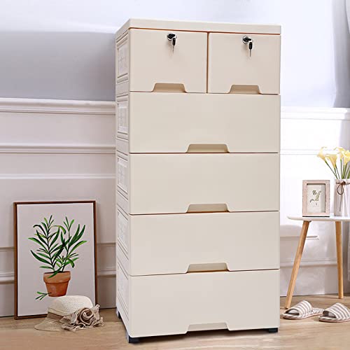 ZHFEISY Drawer Cabinet Plastic 6 Drawers Dresser Closet Organizer with Wheels Rolling Storage Dresser Cabinet 66lbs Load-Bearing Capacity for Clothes Playroom Bedroom