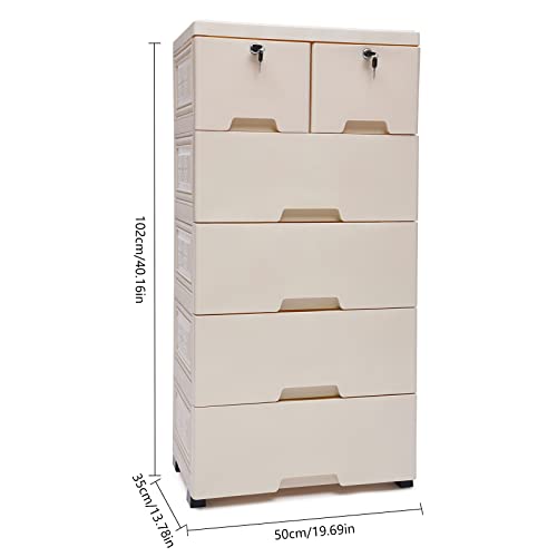 ZHFEISY Drawer Cabinet Plastic 6 Drawers Dresser Closet Organizer with Wheels Rolling Storage Dresser Cabinet 66lbs Load-Bearing Capacity for Clothes Playroom Bedroom