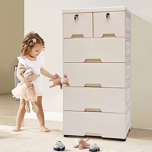 ZHFEISY Drawer Cabinet Plastic 6 Drawers Dresser Closet Organizer with Wheels Rolling Storage Dresser Cabinet 66lbs Load-Bearing Capacity for Clothes Playroom Bedroom