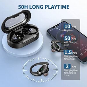 Wireless Earbuds Headphones Bluetooth 5.3, 50H Playtime Over Ear Buds with Noise Cancelling Mic, LED Display, Stereo Bass Bluetooth Earbuds with Earhooks, IP7 Waterproof Earphones for Sports Workout