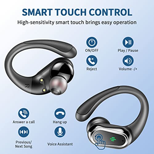 Wireless Earbuds Headphones Bluetooth 5.3, 50H Playtime Over Ear Buds with Noise Cancelling Mic, LED Display, Stereo Bass Bluetooth Earbuds with Earhooks, IP7 Waterproof Earphones for Sports Workout