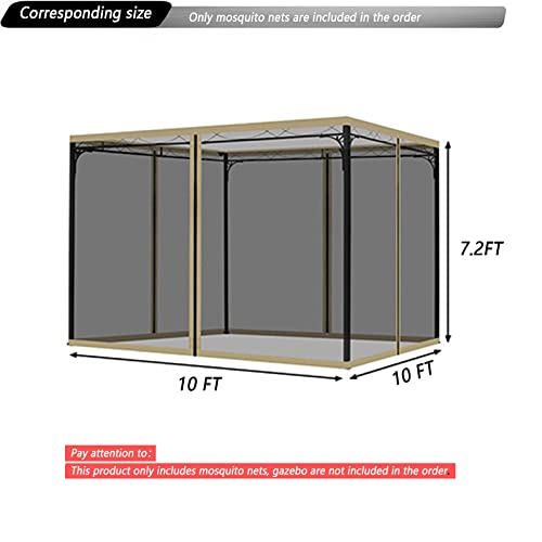 Mosquito Netting for Gazebo Canopy, Replacement Screen Walls Netting with Slip Rings, 4-Door Zipper, Easy to Install Black (Net Only) (10x10FT)