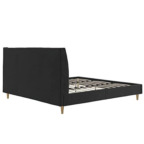 Novogratz The Her Majesty Upholstered Bed, King, Black Velvet