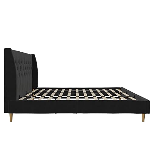 Novogratz The Her Majesty Upholstered Bed, King, Black Velvet