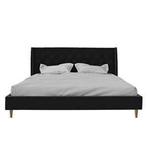 Novogratz The Her Majesty Upholstered Bed, King, Black Velvet