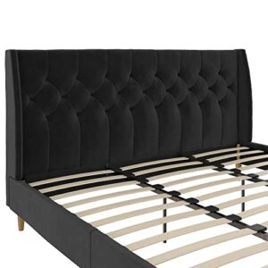 Novogratz The Her Majesty Upholstered Bed, King, Black Velvet