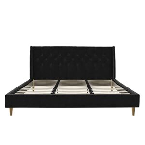 Novogratz The Her Majesty Upholstered Bed, King, Black Velvet