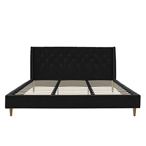 Novogratz The Her Majesty Upholstered Bed, King, Black Velvet