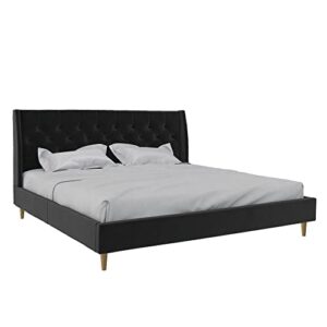 Novogratz The Her Majesty Upholstered Bed, King, Black Velvet