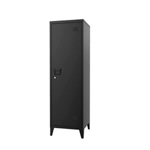 zaous 50" storage locker cabinet employee lockers with 1 door, metal lockers for employees steel locker small school locker metal wall locker for home gym office garage (black)